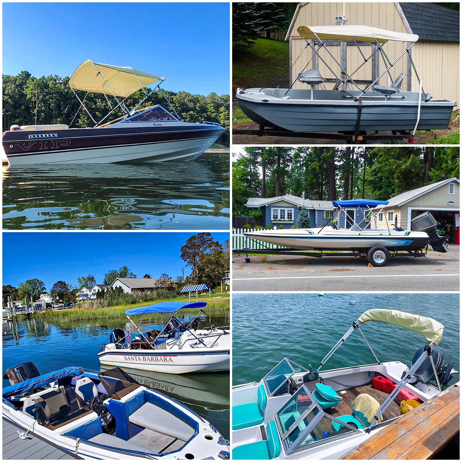 AA Products 3 Bow Bimini Top Cover Sun Shade Boat Canopy Waterproof Includes Storage Boot with Aluminum Frame, 46" Height with Rear Support Poles, 6'L x 46" H x 73"-78" W, Sand