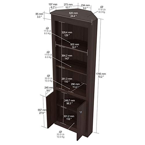 Inval Two Door Corner Bookshelf, Espresso