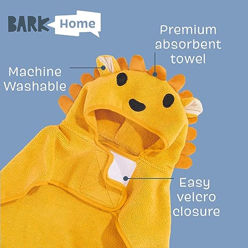 Barkbox - Premium Absorbent Hooded Dog Bathrobe Towel Bundle - Quick Drying Pet Towel for Bath & Beach Trips - Luxurious & Soft Bathrobe Towel for Dogs of All Breeds - Lion & Rhino - Small