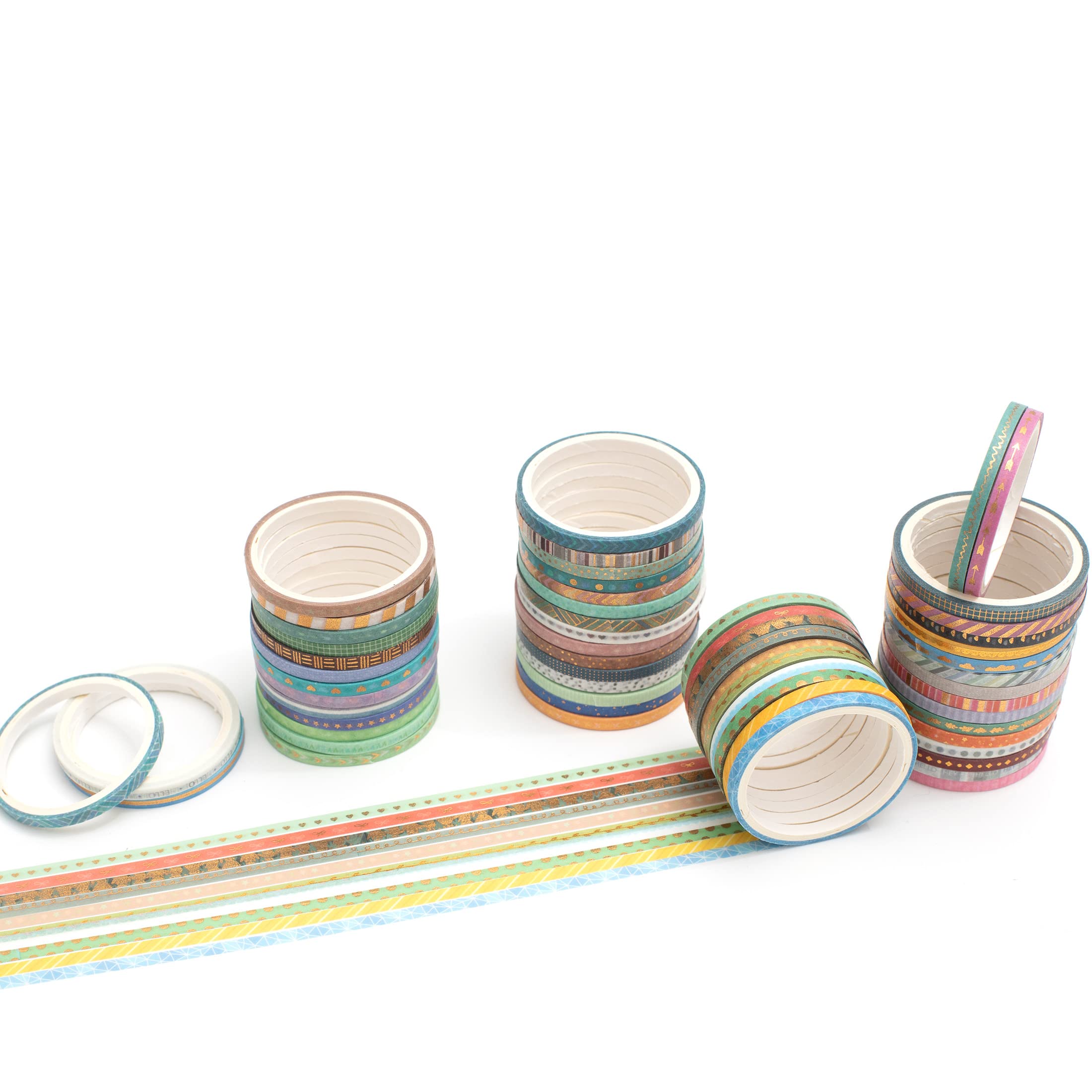 YUBBAEX 60 Rolls Skinny Washi Tape Set Gold Foil Masking Thin Basic Patterns Decorative Tapes for Arts, DIY Crafts, Journals, Planners, Scrapbook, Wrapping