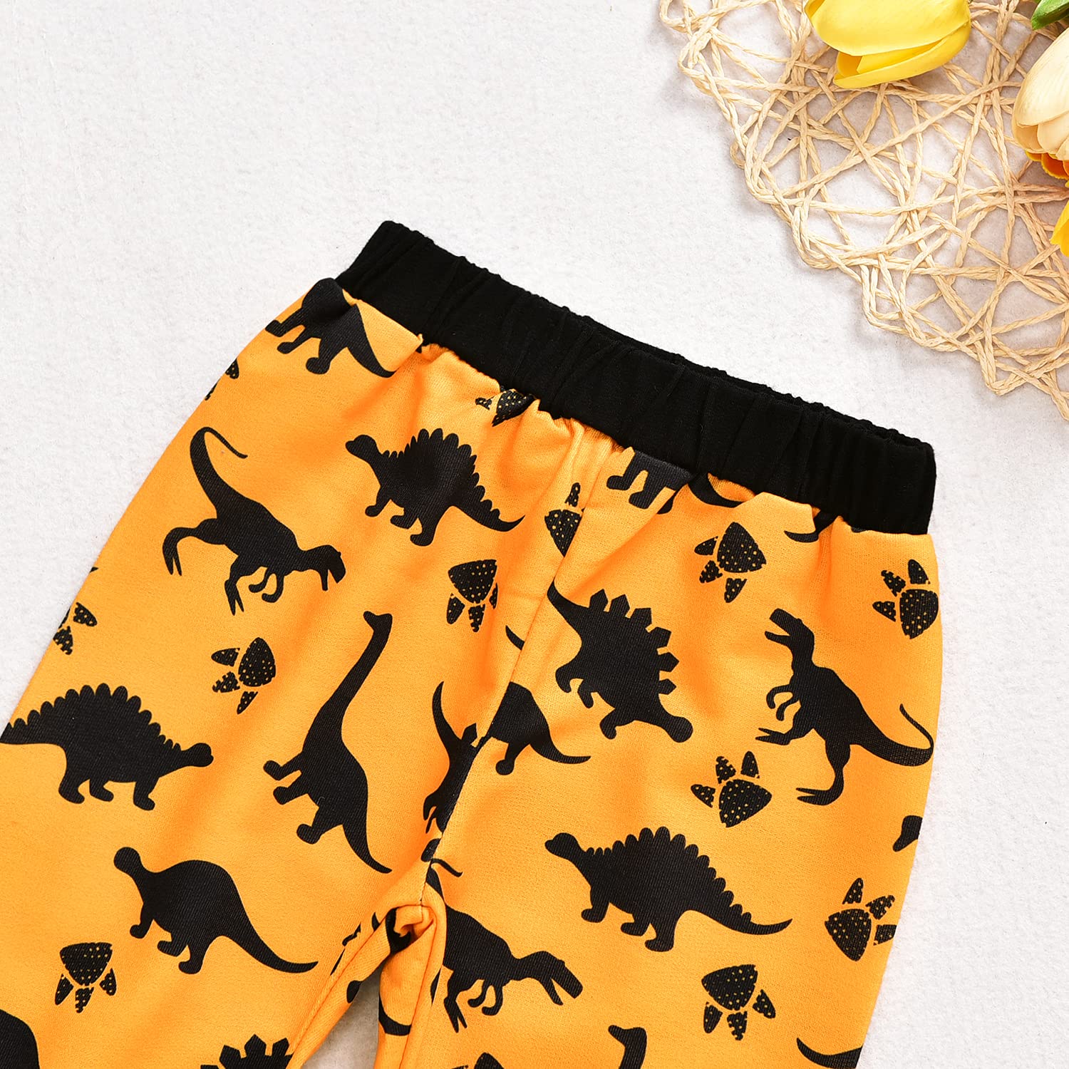 Aalizzwell 4T- 5T Toddler Boys Dinosaur Sweatsuits Hoodie Outfit Long Sleeve Fall Winter Spring Clothes Yellow Dino