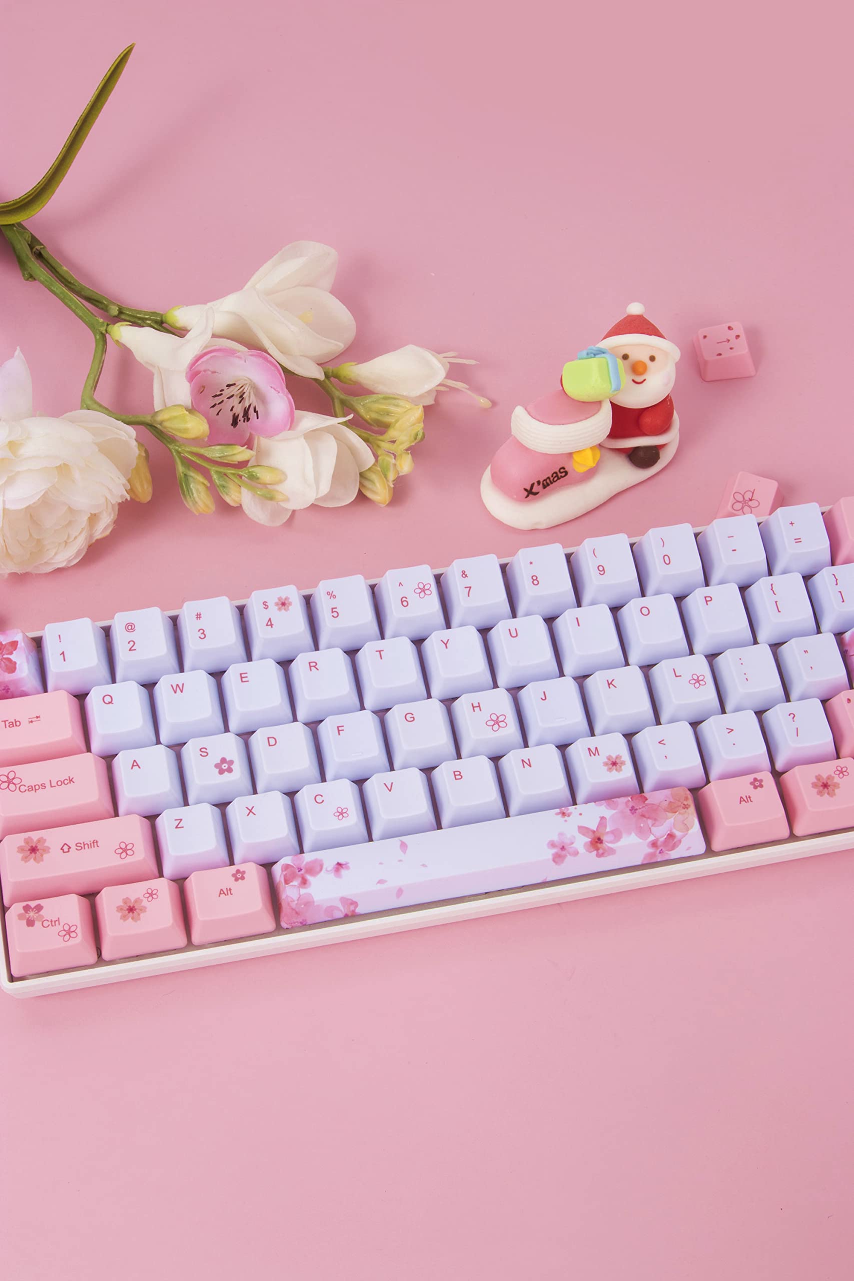 ZMX Cherry Blossom 61 Mechanical Keyboard,Hot Swappable 60％Compact Mechanical 5.0Bluetooth/Type-C Wired Dual-Mode RGB Backlit Dye-Sublimation PBT Keycap Gaming Keyboard(Black Switch, Pink)