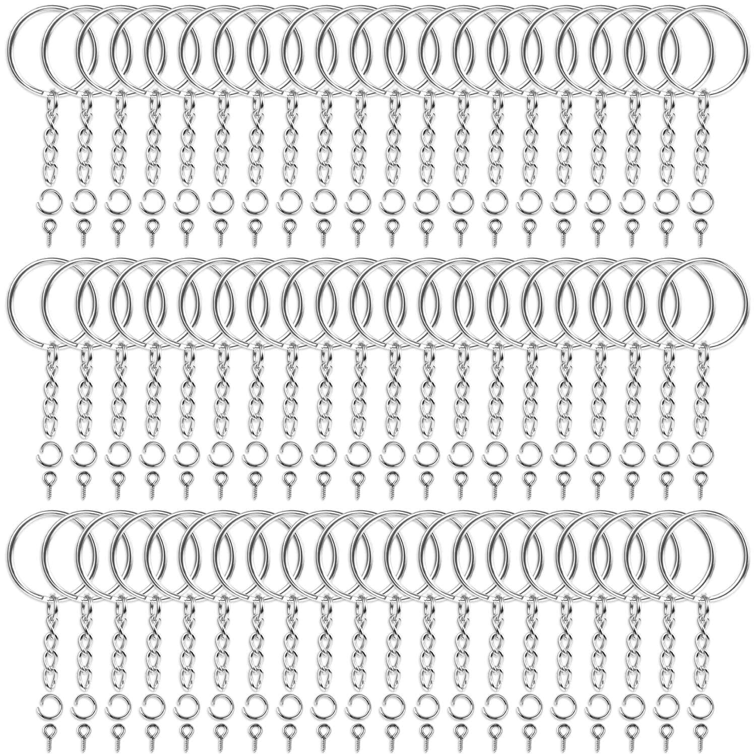 Audab 360Pcs Keychain Bulk, 120Pcs Keychain Rings with Chain and 120Pcs Open Jump Ring with 120Pcs Screw Eye Pins for Crafts and Jewelry Making