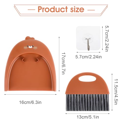 Amabro Mini Dustpan and Brush Cleaner Set, Handheld Broom Dustpan Brush Cute Animal Style Dustpan Broom Portable Cleaning Brush for Table Desk Window Gaps Keyboard Kitchen Pets Nest(Brown)