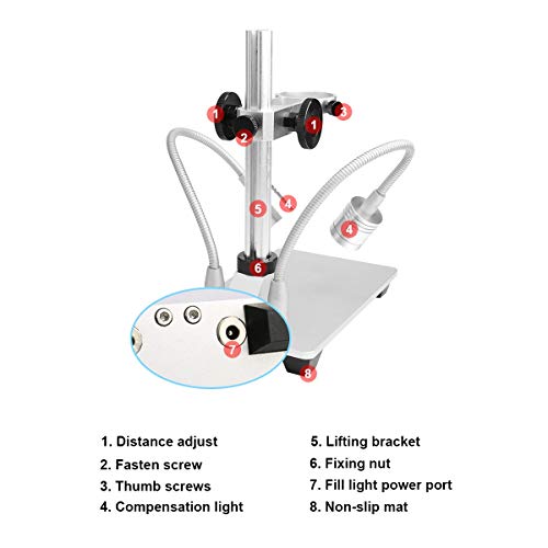Jiusion Updated with 2 Lamps Aluminum Alloy Universal Adjustable Professional Base Stand Holder Desktop Support Bracket for Max 1.4" in Diameter USB Digital Microscope Endoscope Magnifier Loupe Camera