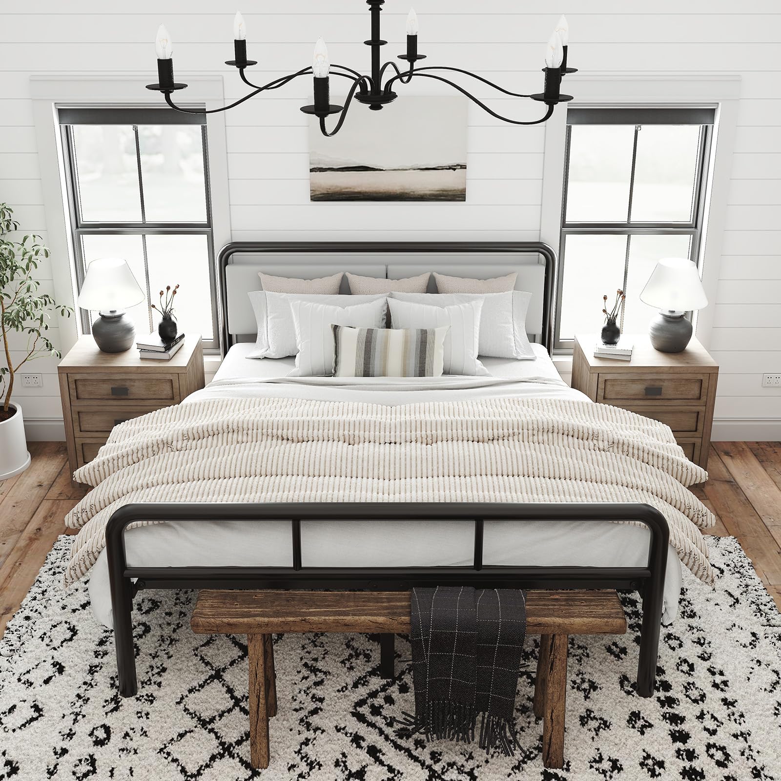 HAAGEEP Tall King Metal Bed Frame with Headboard and Footboard Set Platform King Size Bedframe No Box Spring Needed Kingsize