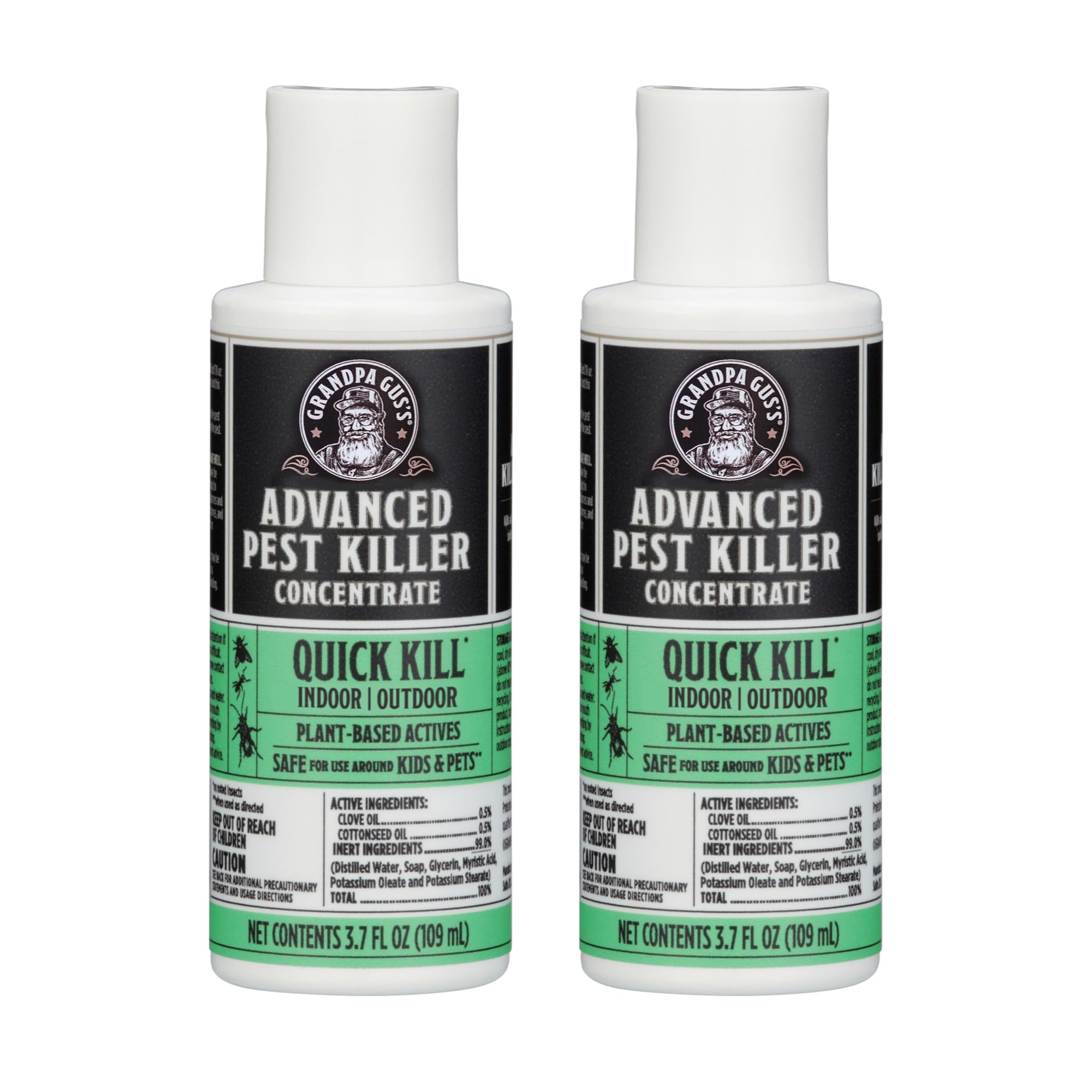 Grandpa Gus's Natural Advanced Pest Killer Concentrate, Plant-Based Actives Quick Kill Multiple Insect Species, Indoor & Outdoor Use, Light Scent, 3.7 fl oz (Pack of 2)