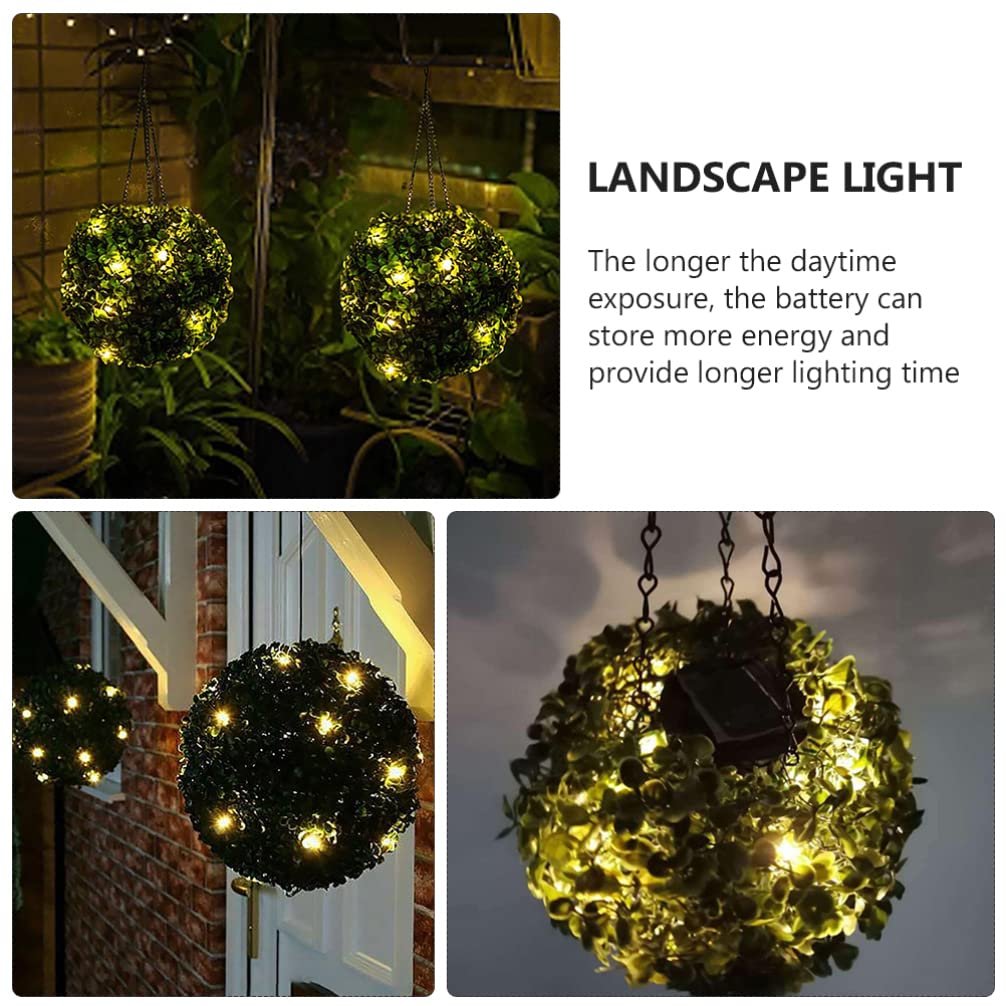 Beaupretty Solar Grass Ball Light Decorative Grass Balls Green Solar Lights Outdoor Artificial Topiary Plant Round Grass Flower Garland Decorations Garden Solar Lamp Warm White Plastic Lob