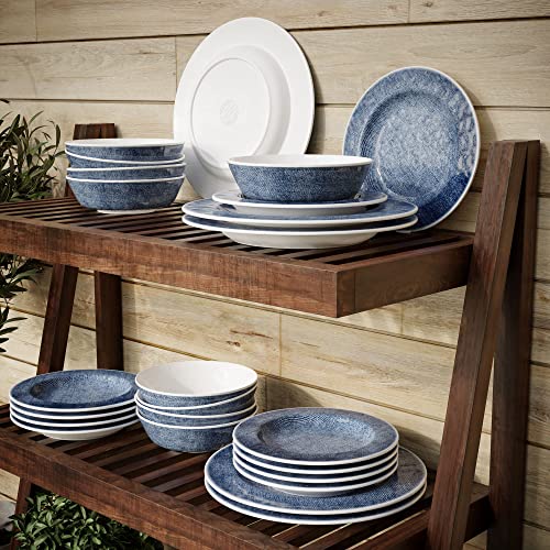 Barnyard Designs 12-piece Melamine Dinnerware Set, Durable Chip-Resistant Dishware for Indoor/Outdoor Use, Farmhouse Dishes, Service for 4, Denim Blue, (Dinner Plate: 11β, Salad Plate: 8.5β, Bowl: 7β)
