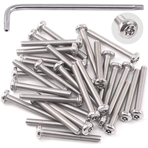 Hilitchi M6 30PCS Button Head Torx Security Screws Stainless Steel Tamper Proof Screws w T30 Bit (M6X50)