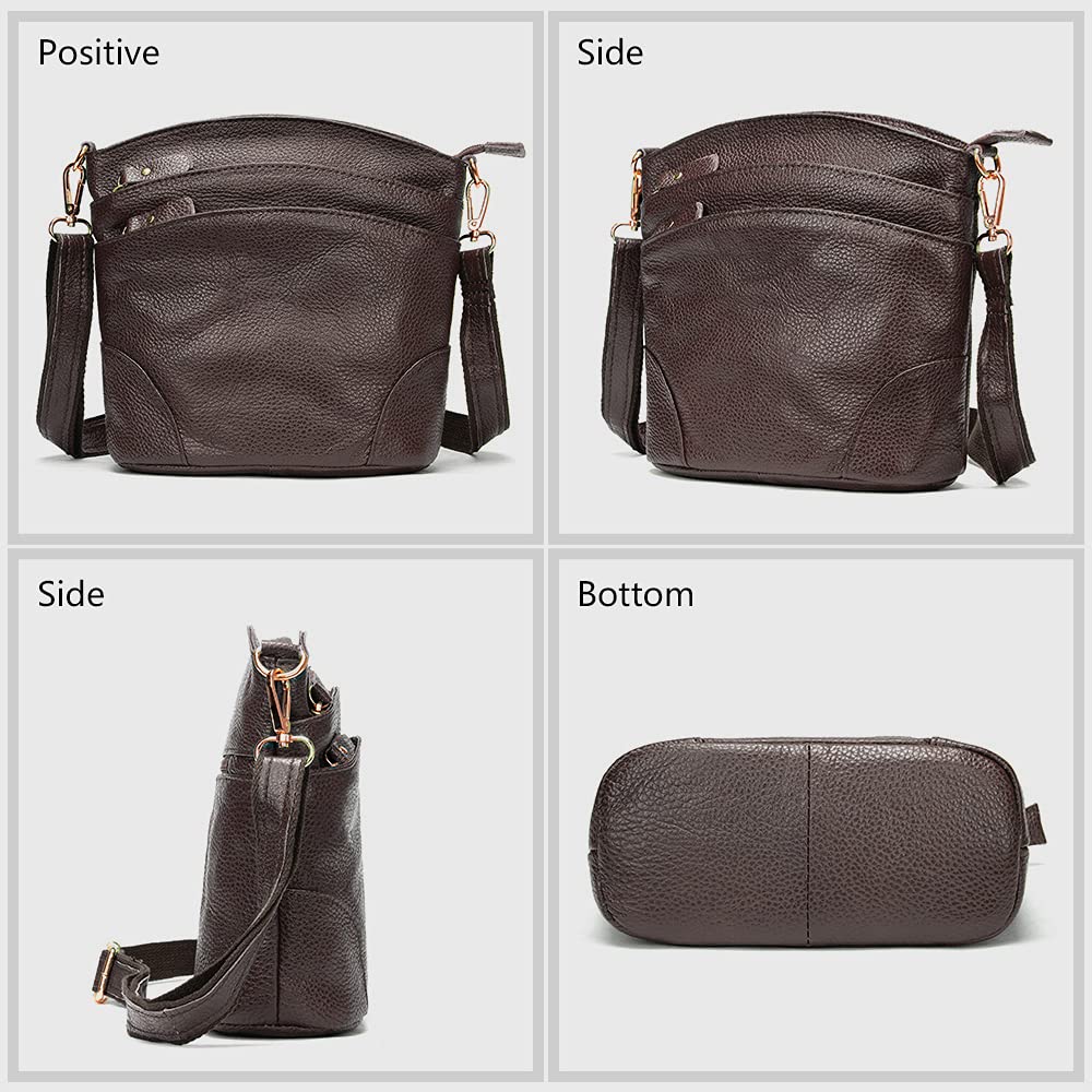 Lecxci Genuine Leather Cross Body Purses Zipper Wallets Shoulder Bags for Womens (S, Coffee)
