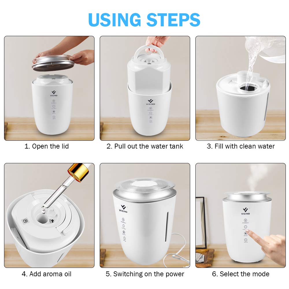 4L Ultrasonic Cool & Warm Mist Humidifier with Adjustable Mist Level, Whisper Quiet and Auto Shut Off Ultrasonic Vaporizer Aroma Essential Oil Diffuser for Home Office Large Room-White