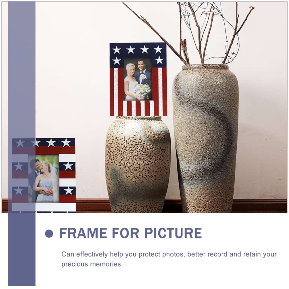 ABOOFAN American Flag Picture Frame Independence Day Wooden Flag Frame Desktop Display Photo Frame Christmas Memories Day Gift Supplies (Suitable for 4X6)