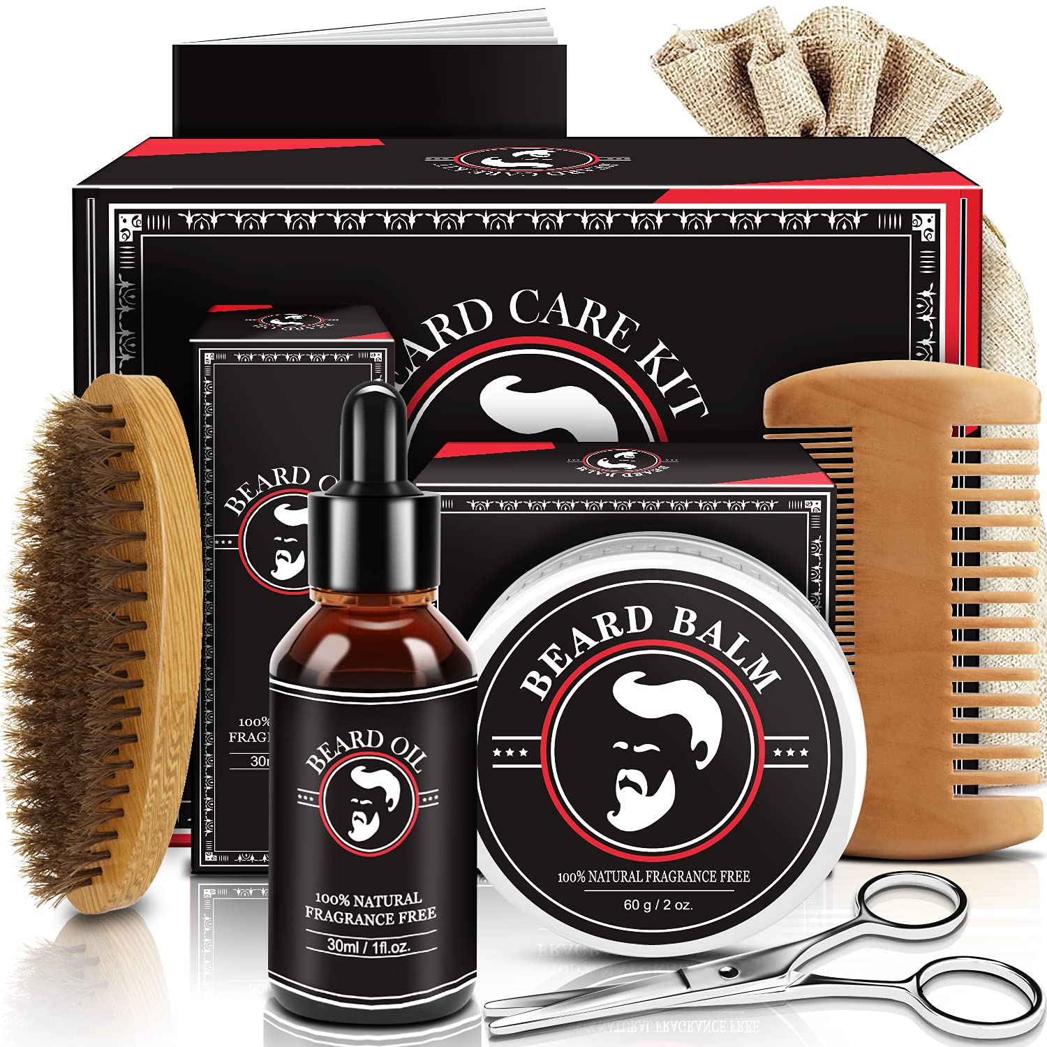 Valentines Gifts for Him, Beard Growth and Grooming Kit w/Beard Oil Beard Balm Beard Brush Beard Comb Beard Scissor, Mens Valentines Gifts, Birthday Gifts for Men Dad Husband Boyfriend Brother Son