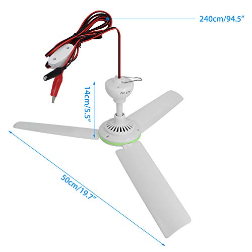 EXDOLL Portable Ceiling Fan 12V DC Mini Hanging Fan 19.7β Silent Camping Tent Hanging Fan Mute Energy-Saving Fans Bedroom Breeze Gazebo Fan Battery Powered