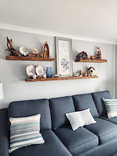 Joel's Antiques Floating Wall Shelf - Wood Decor & Long Shelf for Fireplace Mantel, Bookshelf, & Farmhouse - Wall-Mounted Rustic Stand, Wooden Hanging Display - Medium Brown, 72" x 8" x 2"