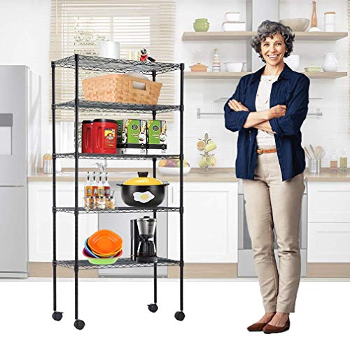 Meet perfect 5-Tier NSF-Certified Steel Wire Shelving with Wheels, Height Adjustable Metal Rolling Storage Space Saver Multipurpose Shelves, Commercial Grade Display Rack for Kitchen Bathroom Office