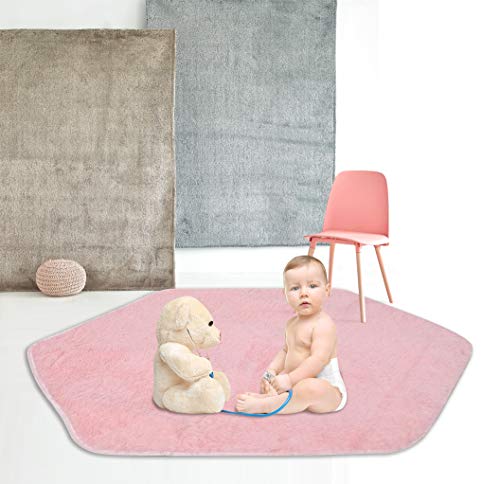LimitlessFunN Baby Play Mat 55"x53" Plush Hexagon Rug for Hexagon Princess Tent, Room Carpet, Nursery Mat, Decoration Pad, Pink