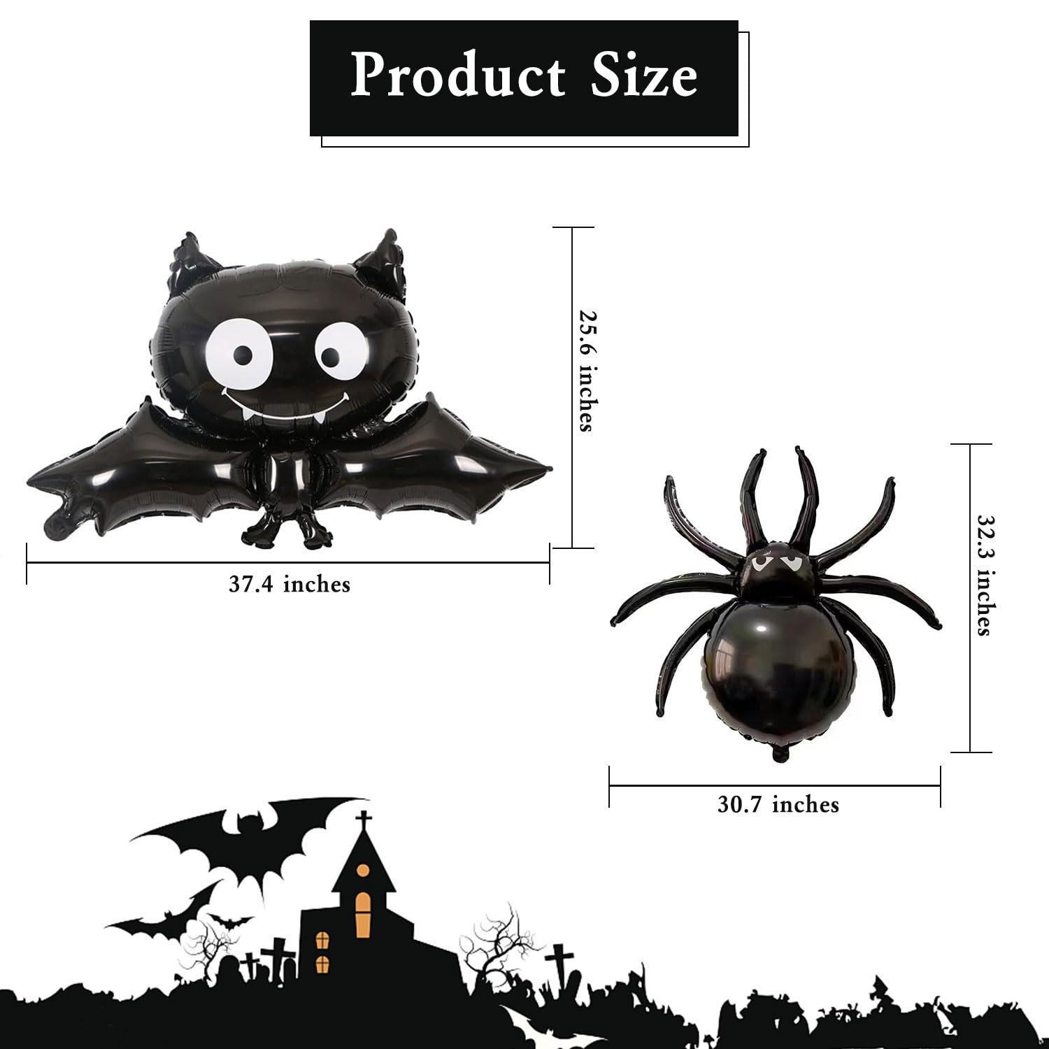 4 PCS Halloween Foil Balloons Large Black Spider Bat Balloons Cute Aluminum Foil Balloons for Halloween Props Party Decorations