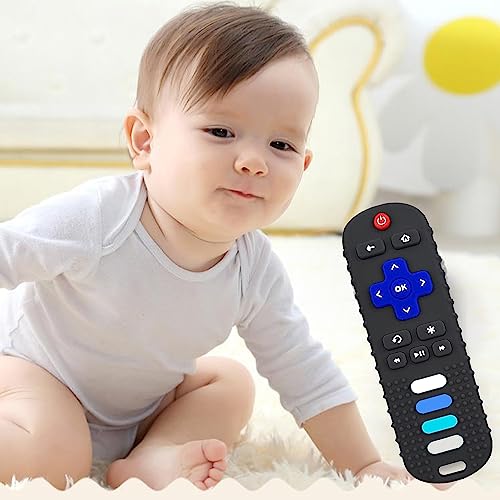 ERSIHUA 2-Pack Baby Teething Toys-TV Remote Control Shape Silicone Infants Teething Toys for Babies 0-18 Months,BPA-Free (2packs-Black)