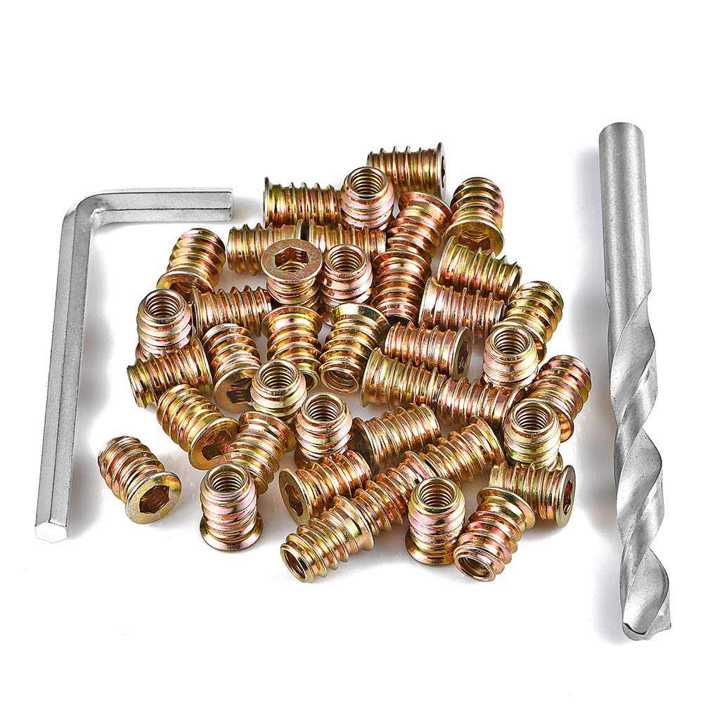 PGMJ 80 Pcs Threaded Insert Nuts Furniture Screws - M6 Hex Socket Drive Metal Assorted Screws Set, Bolts Fastener Connector for Wood Working Tools and Accessories (M6x15mm)