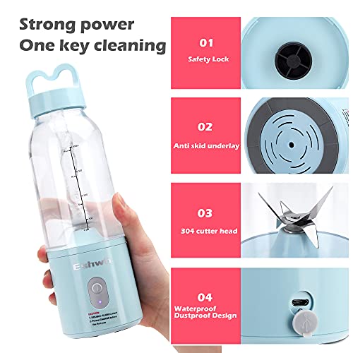 Eshwb Portable Blender,Personal Blender for Shakes and Smoothies, Mini Blender USB Rechargeable with 6 Blades, Handheld Blender for Sports Travel and Outdoors (Blue)