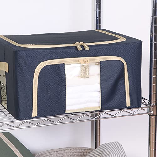 Fuji Boeki 63513 Storage Box, Width 15.4 x Depth 11.4 x Height 7.9 inches (39 x 29 x 20 cm), Blue, 5.6 gal (22 L), with Small Window, Stackable
