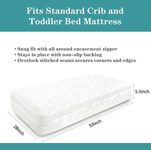 Crib Mattress Protector, Baby Mattress Protector | Crib Waterproof Mattress Cover | Breathable Zippered Toddler Mattress Protector (White, 52β x 28β)