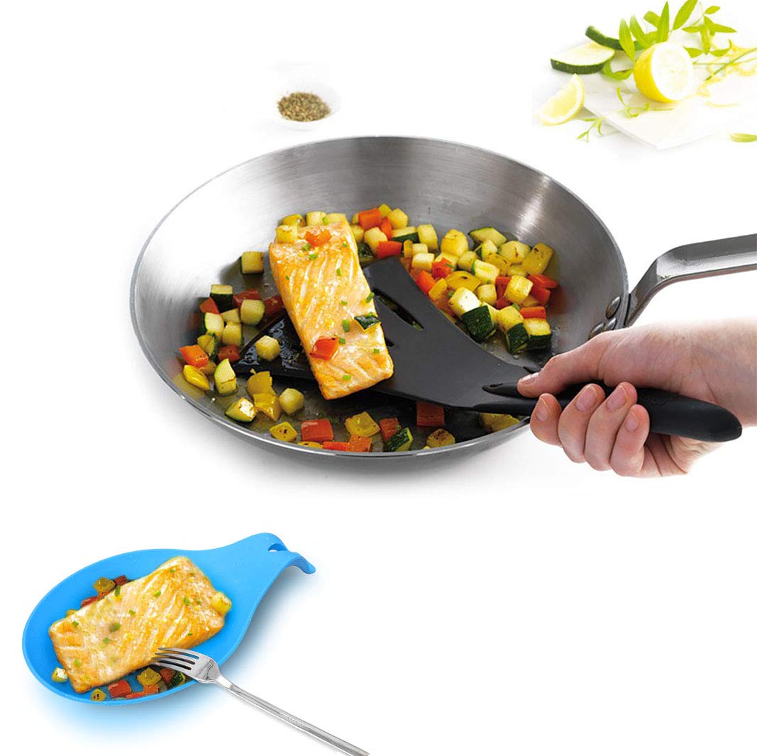 6 Pieces Set Kitchen Silicone Spoon Rest Heat Resistant Kitchen Utensil Rest Ladle Spoon Holder Colorful Spatula Holder Rest Kitchen Tool (2 Big and 4 Small Size)