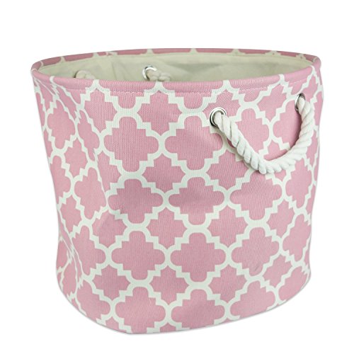 DII Collapsible Burlap Storage Basket or Bin with Durable Cotton Handles, Home Organizational Solution for Office, Bedroom, Closet, Toys, & Laundry (Small Round - 12x9), Rose Lattice