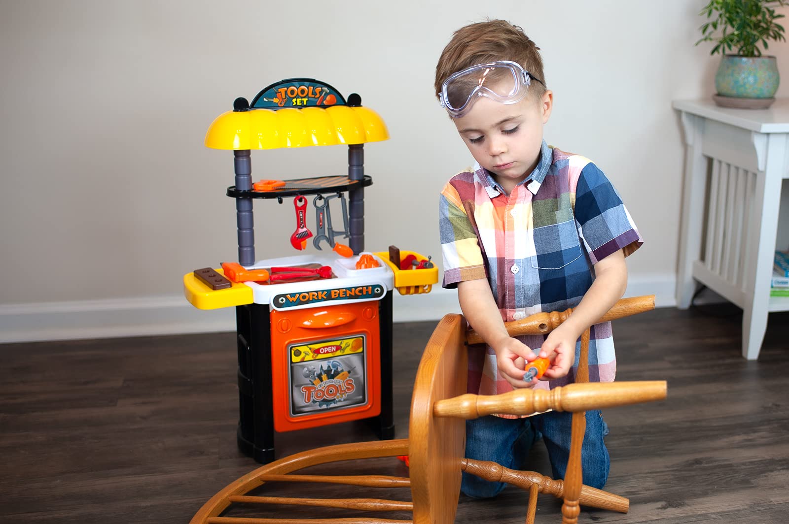 Kids Tool Bench, 32 Piece Toddler Workbench with Toddler Tool kit, Pretend Play Tool Set for Kids, Kids Workbench STEM Role Play Construction Toy Tool Bench, Indoor & Outdoor Set for Kids Ages 3+