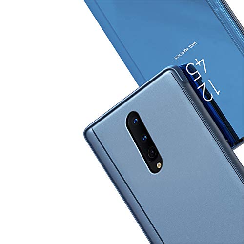 MEIKONST Xiaomi Redmi Note 8 Pro Case,PU Mirror Flip Ultra Slim Cover Scratchproof Clear View Window Built in Kickstand Full Body Protective Cover for Xiaomi Redmi Note 8 Pro,QH Mirror Black