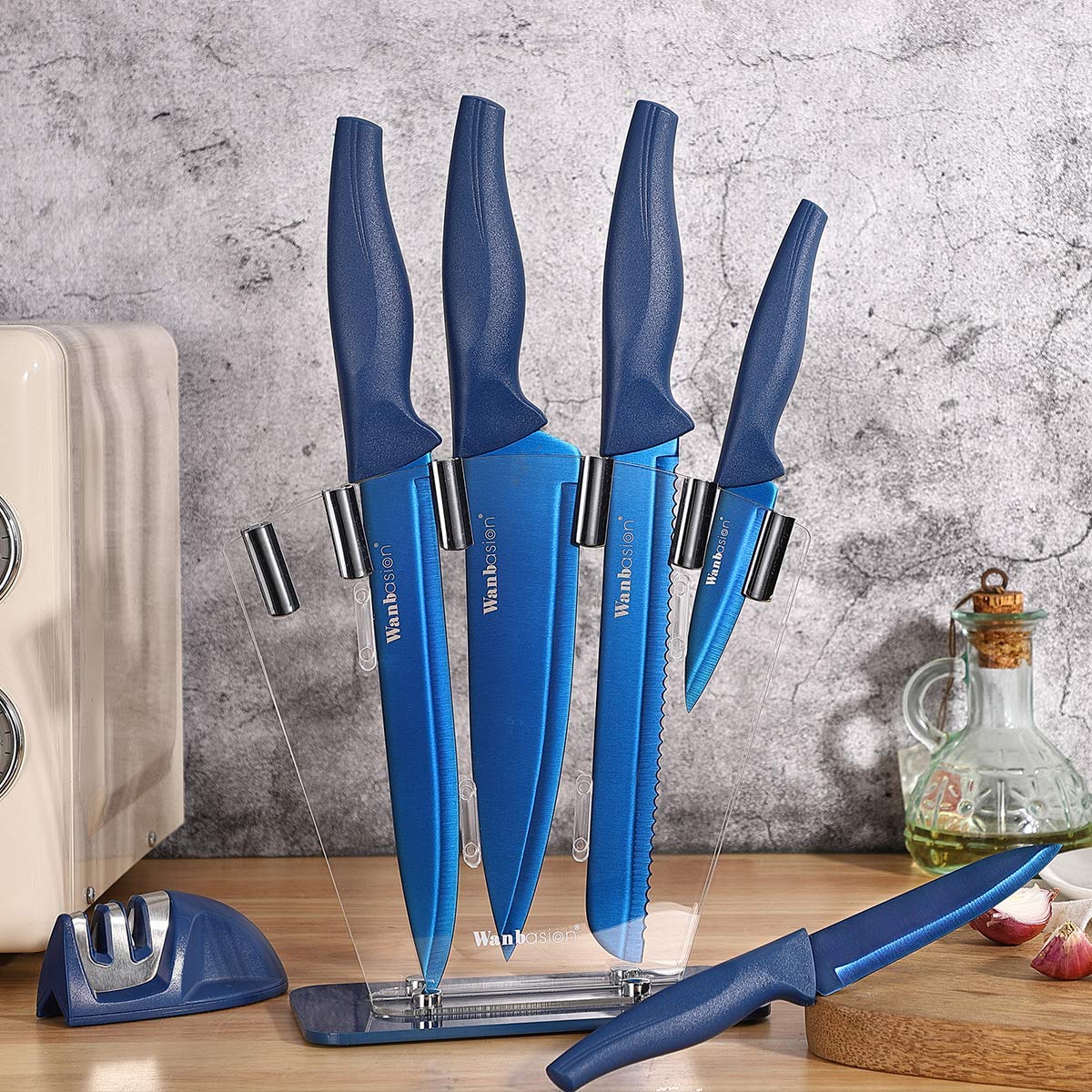 7 piece Kitchen Knife Sets Dishwasher Safe, Knife Block Stainless Steel with Knives, Professional Knife Set for Kitchen with Sharpener