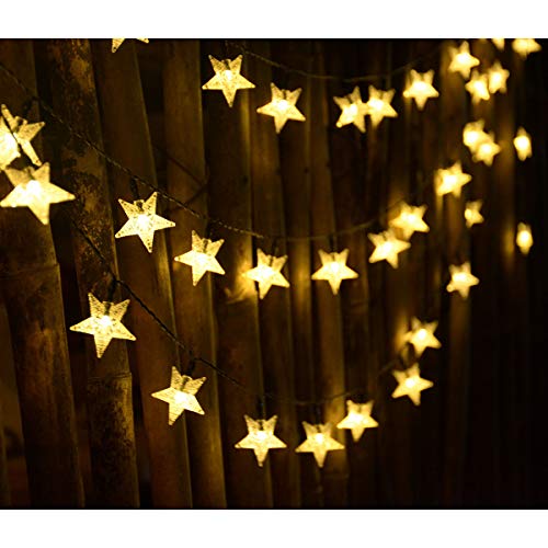 Abkshine Solar Christmas Lights Outdoor,Waterproof Solar Powered Fairy Lights, Warm White led Star String Lights for Garden Yard Path Trees Decorations