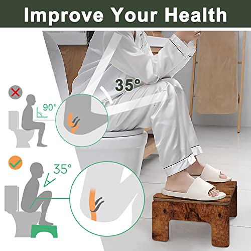AmazerBath 7 Inches Folding Toilet Stool for Adults, Rustic Brown Wooden Collapsible Poop Stool with Anti-Slip Strip, Pooping Stool for Bathroom