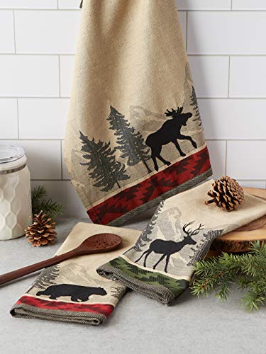 DII Woodlands Collection Dishtowel Set, 18x28, in The Woods, 3 Piece
