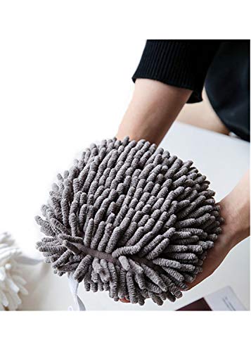 Ivymei 2 Pack Chenille Hand Towels,Kitchen Hand Towels with Loop,Hanging Hand Towels for Bathroom,Soft Absorbent Hand Bath Towels(2 Grey)