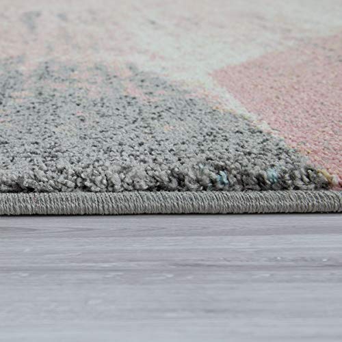 Paco Home Area Rug Abstract Geometric Pattern Fashionably Faded in Multicolor Pink Cream Gray Blue, Size:5'3" x 7'7"