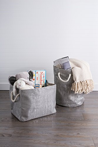 DII Woven Paper Storage Bin, Metallic Lurex, Gray, Medium Rectangle