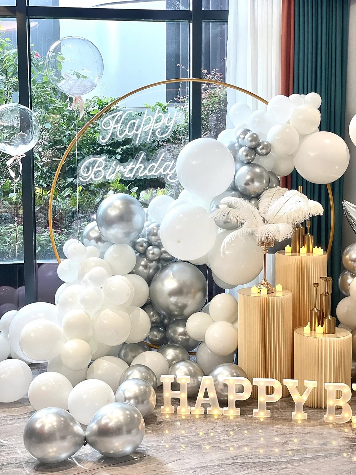 FOTIOMRG 125pcs Metallic Silver Balloons Different Sizes Pack, 18 12 10 5 inch Chrome Silver Latex Balloons Garland Kit for Birthday Baby Shower Disco Graduation Party Decorations