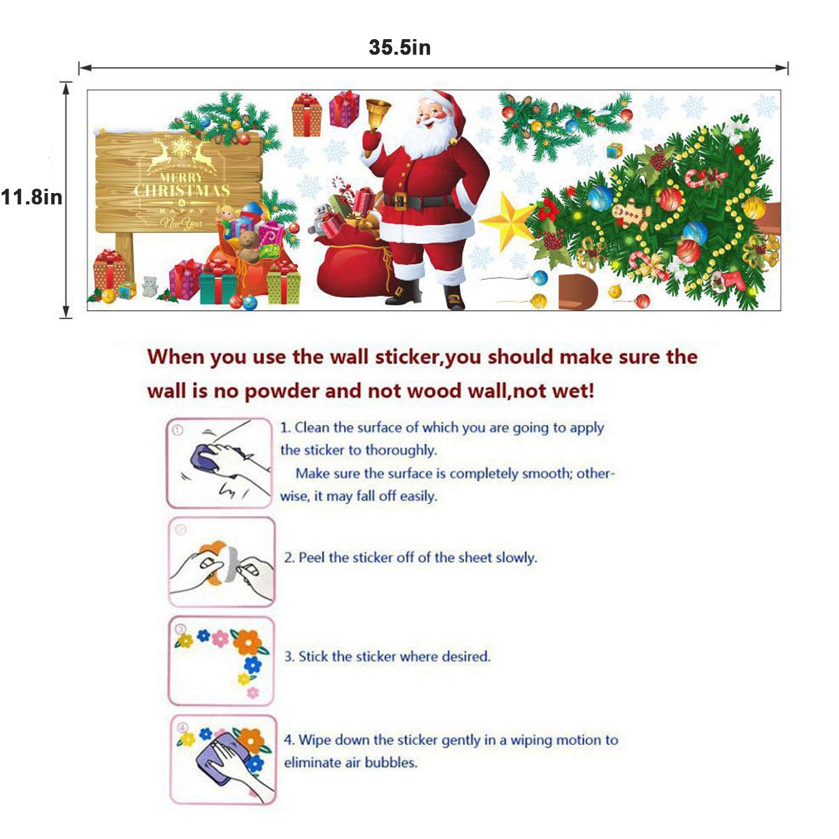 Santa Claus Christmas Tree Wall Decals Christmas New Year Peel and DIY Stickers Decoration for Home Office Nursery Decor