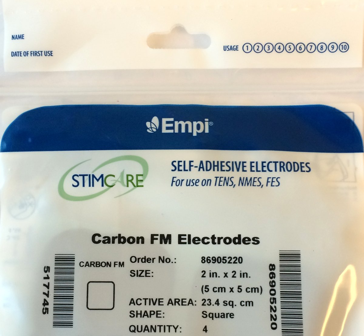 Empi StimCare Carbon Foam 2" x 2" Square Electrodes 4 per Pack 86905220