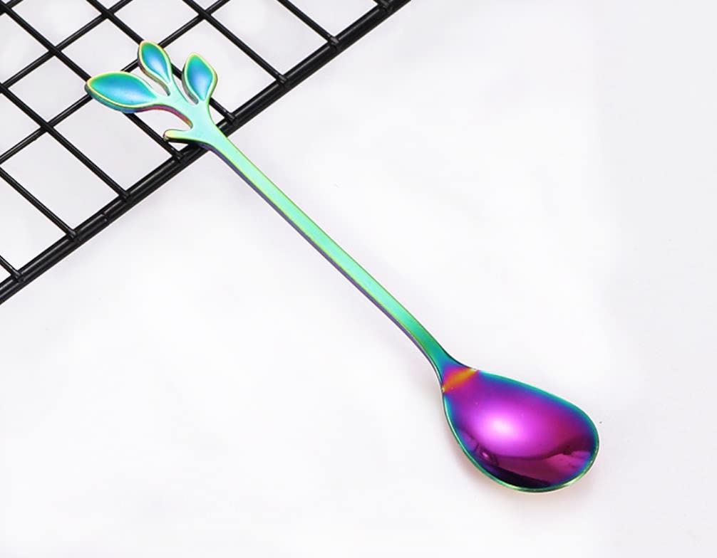 Anller 16 Pieces Stainless Steel Coffee Spoons Dessert Forks, Set of 8 Spoons 8 Forks, Rainbow