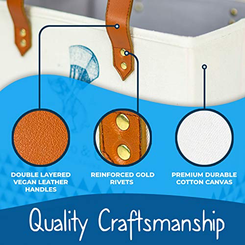 Mr Eco&Co Reusable Grocery Bags Heavy Duty - 4 Pack of Washable, Reusable Shopping Bags Made From Strong, Sturdy Leather Handles and 100% Cotton Canvas, Perfect for Shops, Markets or Storage