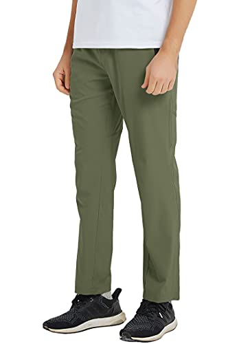 BASUDAM Men's Athletic Pants Thin Lightweight Quick Dry Zipper Pockets Outdoor Sports Pants for Running Jogging Hiking Army Green L