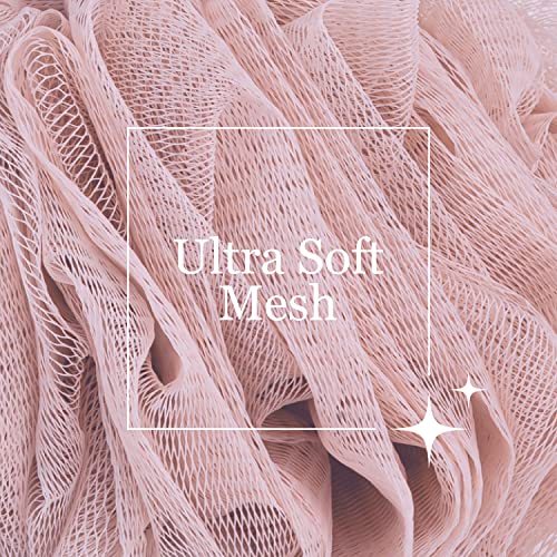 SARAGAN Shower Loofah - Large Exfoliating Bath Sponge - Shower Bath Puff for Men & Women to Lather & Cleanse Skin- Pouf Body Scrubber Made w/ 80g Mesh - Helps Use Less Soap (4-Set Assorted)