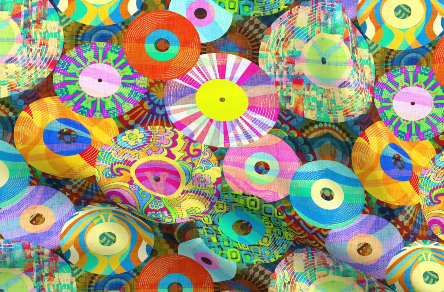 Spoonflower Fabric - Trippy Vinyl 1960S Hippie Vintage Disco 1970S Retro Nostalgia Printed on Petal Signature Cotton Fabric Fat Quarter - Sewing Quilting Apparel Crafts Decor
