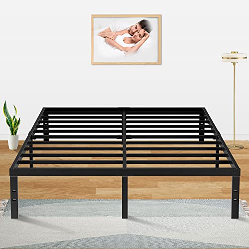HISKIWUU Platform Bed Frame Queen Size Heavy Duty 3500lbs 14 Inches,Metal Bed Frame Queen Size Easy Assembly Anti-Slip Noise Free,Queen Size Bed Frame No Box Spring Needed,Under Bed Storage,Black