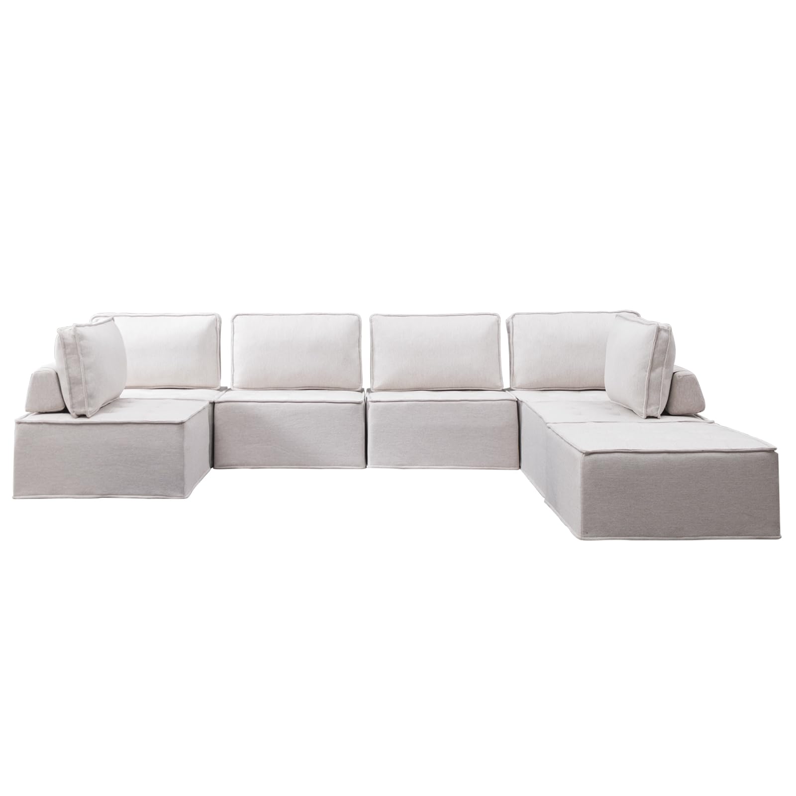 BALUS Modular Sectional Sofa Couch, 6 Seater Cozy Portable Couches, Armless Floor Sofa Couch, Soft Fabric Sofa Bed for Bedroom, Living Room and Sturdy Room, Free Combination, 6 PCS Beige
