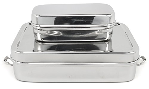 Lifestyle Block Stainless Steel Lunchbox - 7 Inch Rectangle with Nesting Mini Container - BPA Free